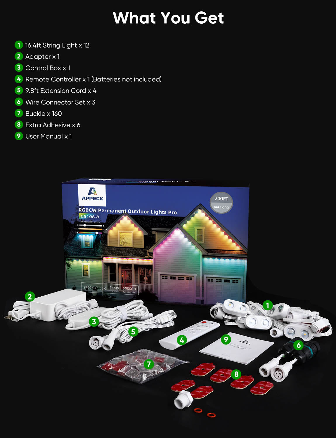 Appeck Permanent Outdoor Lights Pro, 200ft with 144 Lights – APPECK